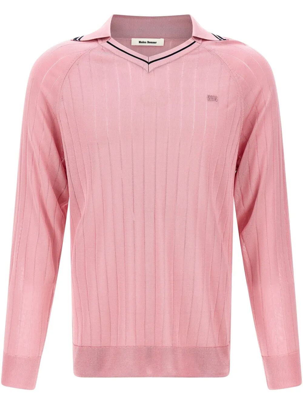 WALES BONNER-Roots Polo Shirt-MS25KN33 KN08 200 PINK / NAVY – Dope